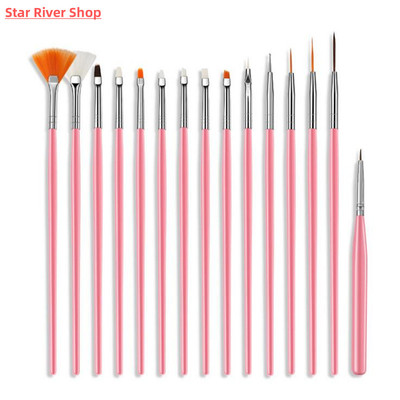 15Pcs Plastic Handle Nail Brush Set Design Gel Polish Painti