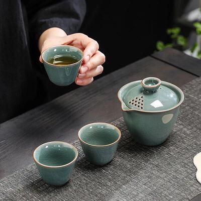 New Ceramics Tea Set 3 Cups Gaiwan Portable Travel Chinese K