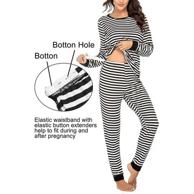 2023 Womens New Maternity Pajamas Striped Nursing Sleepwear