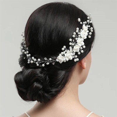 rendy Tiara Pearl Hair Comb Flower Bridal Hairpins Rhineston