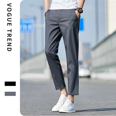 Cropped Casual Pants Mens Slim-fit All-match Spring and Aut
