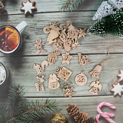 1-24 Numbers Christmas Advent Calendar Countdown Wooden Pend