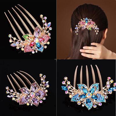 Austrian Rhinestone Hair Comb Flower Leaf Bridal Crystal Hai