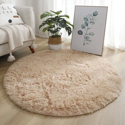 Plush Round Rug Mat Fluffy White Carpets for Living Room Sof