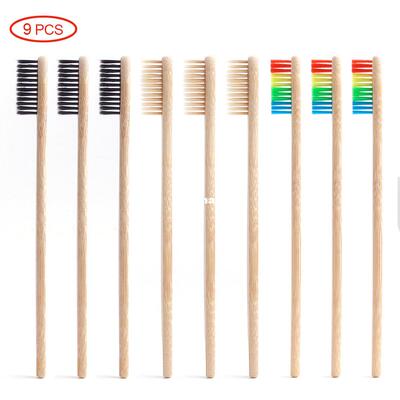 9PCS Eco Friendly Bamboo Toothbrush Rainbow Wooden Toothbrus