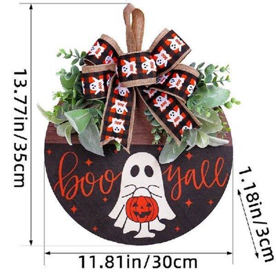 Halloween White Ghost Pumpkin Door Hanging Sign Festive