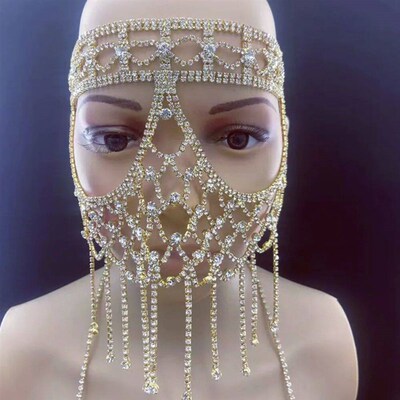 Handmade Rhinestone Tassel Face Chain Masquerade Mask Face