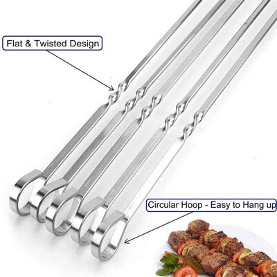 Kabob Skewers Flat Metal BBQ Barbecue Sticks Grilling