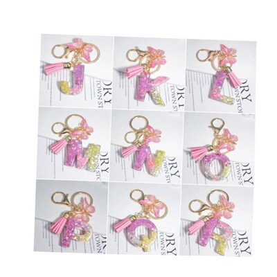 Cute Resin A-Z Initials Letter Keychain Pink Sparkle Butterf