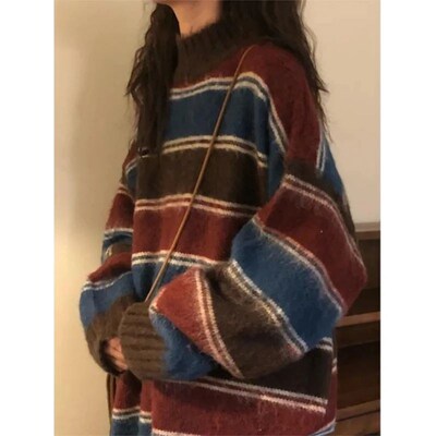 Harajuku Knit Sweaters Women Oversized Striped Knitwear Sree