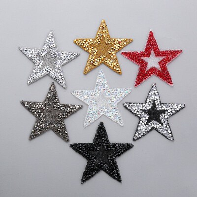 6x6cm 7 Color Crystal Rhinestone Star Iron on Patches Appliq