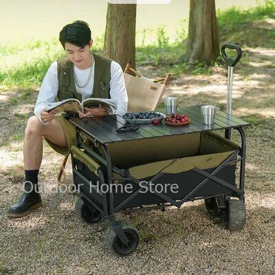 Beach Cart Camping Wagon Folding Push Handcart with Wheels F