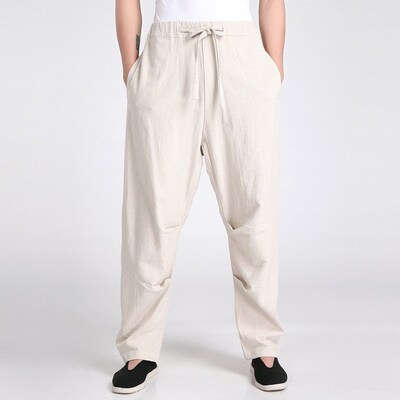 Chinese Style Linen 2607 Tang Mens Pants Middle-aged Long S