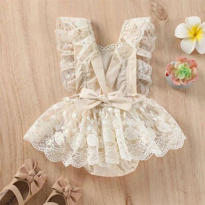 0-24M Infant Girls Lace Jacquard Romper Dress Baby Summer Cl