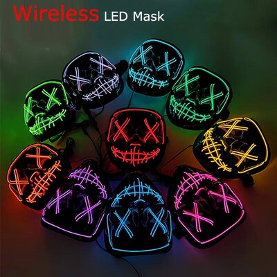 Topeng Neon Halloween nirkabel topeng Led Masque Masquerade