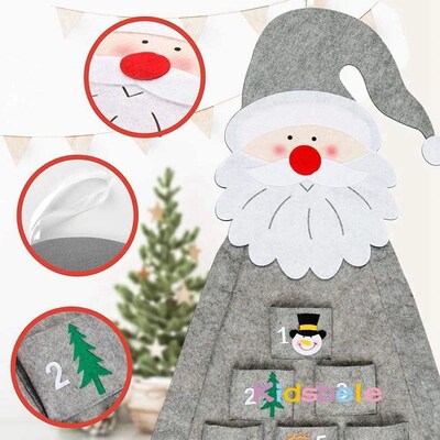 Christmas Felt Advent Calendar Wall Hanging Santa Advent Cal