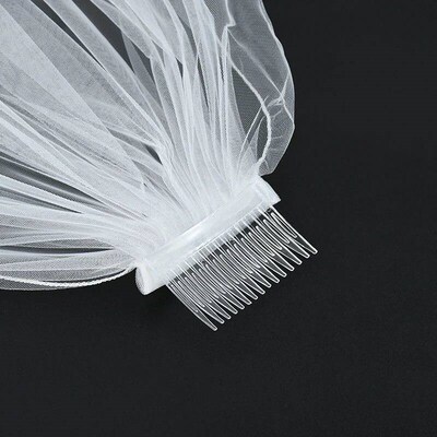 Bride White Tulle Veil With Comb Pearls Wedding Accessories