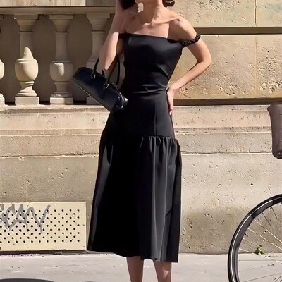 Spring 2025 Fashionable Solidcolor Strapless Offshoulder Wai