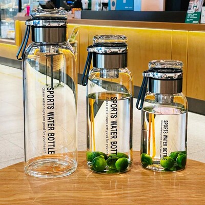 Sports Glass Water Bottle 2L Capacity Free Cup Cover (with S