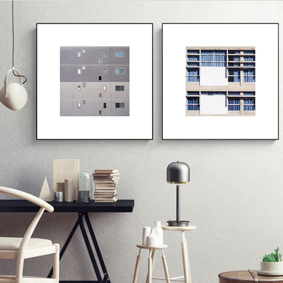 创意工业风建筑摄影装饰画后现代抽象艺术黑白客厅沙发背景墙挂画