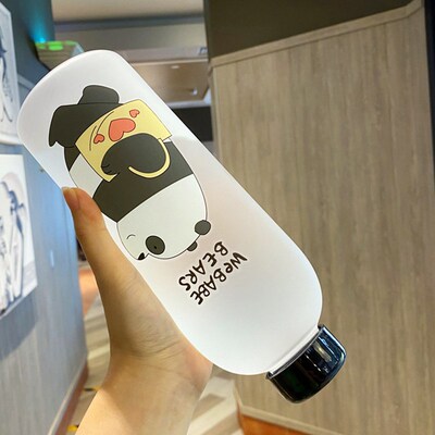 1000ml Water Bottles Cute Panda Bear Cup With Straw Transpar