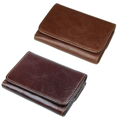 RFID Blocking Genuine Leather Short Wallet For Men Solid