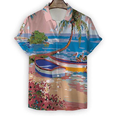 Mens Shirt Summer Lar Beach Travel Hawaiian Landscape Strip