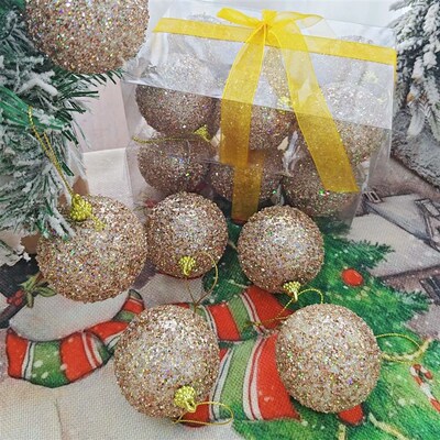 6/18pcs Glitter Christmas Balls Champagne Gold Sparkling Xma