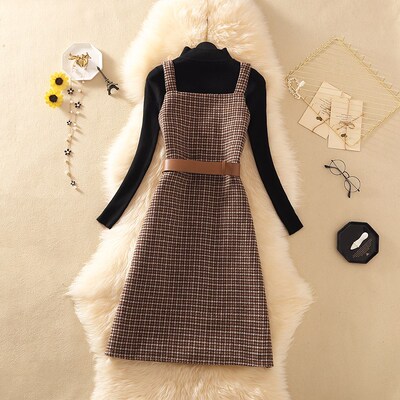 Setwear Two Piece Dress Women Autumn Winter Sweater wool Kne