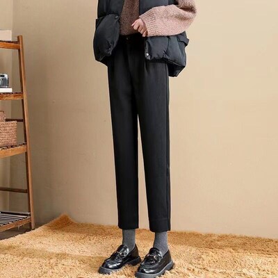 Fleece Thickened Woolen Suit Pants For Women With Small Feet