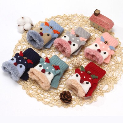 Winter Warm Gloves for Kids Half Finger Flip Style 5 Finger