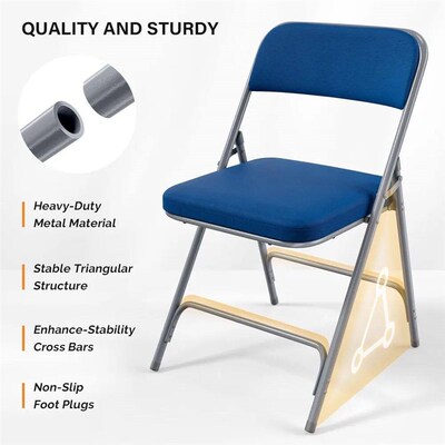 Padded Folding Chairs with Thick Seat Cushion, Portable, Dur