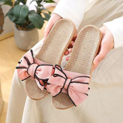 Women Summer Casual Slides Comfortable Flax Slippers Striped
