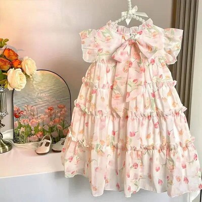 Baby Girls Chiffon Floral Dress Summer Sleeveless Dresses  2