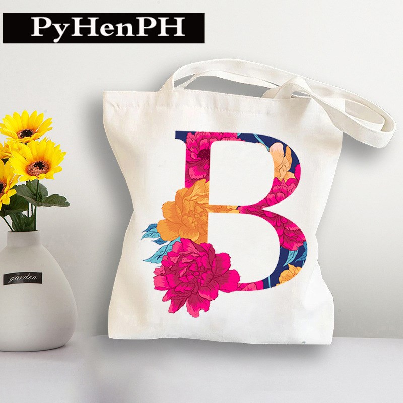 Canvas English Text Shopping Bag Letter 26 Text Canvas Bag E