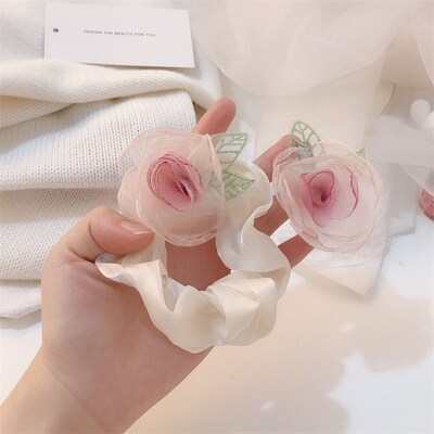 Mesh Camellia Flower Elastic Hair Band for Women Stylish Pon