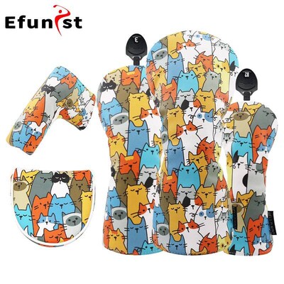 Golf Wood Covers Graffiti Cat Pattern PU Leather Soft Durabl