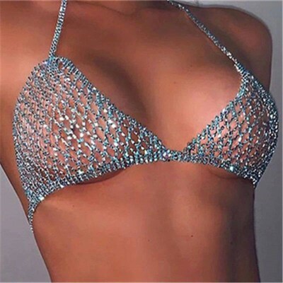 Luxury Mesh Rhinestone Body Chain Bra Fashion Crystal Bikini