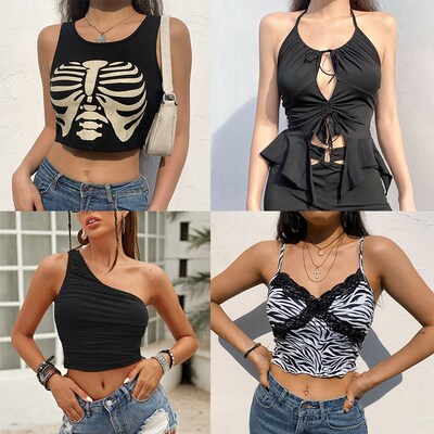 Black Corset Top Sexy Gothic Clothes Spaghetti Strap Crop To