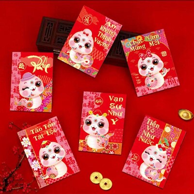 6PCS Vietnam 2025 New Year Red Envelope Blessing Best Wishes