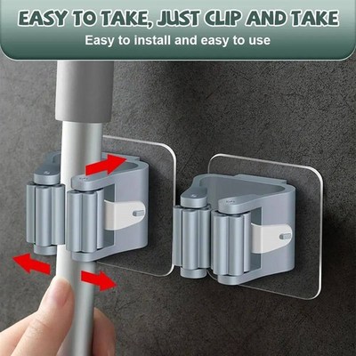 4PCS Mop Hook without Punching Broom Clamp Holder with Stron