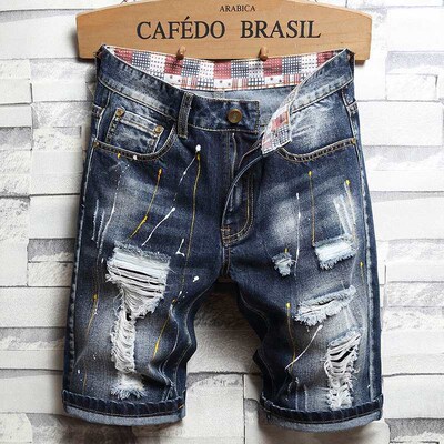 Lined Jeans Mens Ragged Five-point Beggar Pants Summer Fash