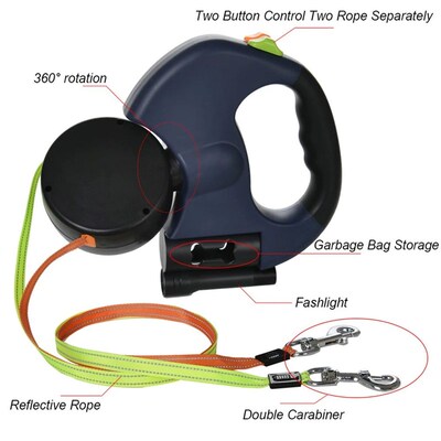 Dual Pet Retractable Leash Rope With LED Light For Small Dog