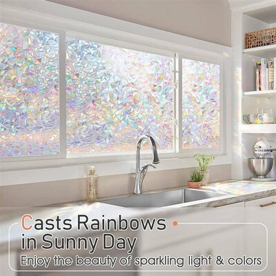 Window Privacy Film Rainbow Window Clings 3D Decorative Wind