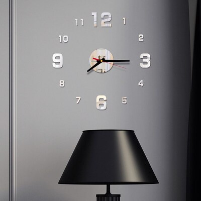 3D Mirror Number Wall Clock Stickers 40cm Modern Design DIY