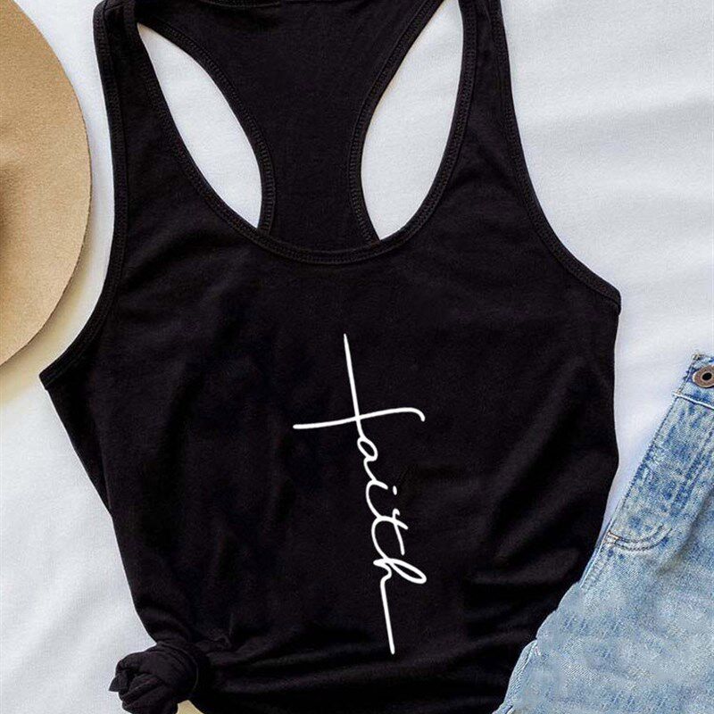 Womens Summer Racerback Graphic Tank Tops Twist Criss Faith