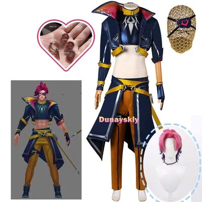 Game LOL Heartsteel Cosplay Kayn Costume Eyepatch Wig
