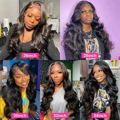 30inch 13x4 Body Wave Lace Front Wig Human Hair PrePlucked B