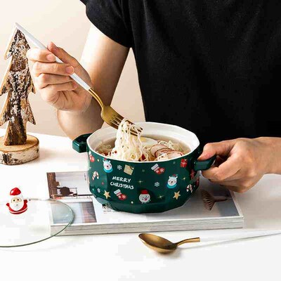 Christmas tant noodle bowl with lid ceramic pot drama home s