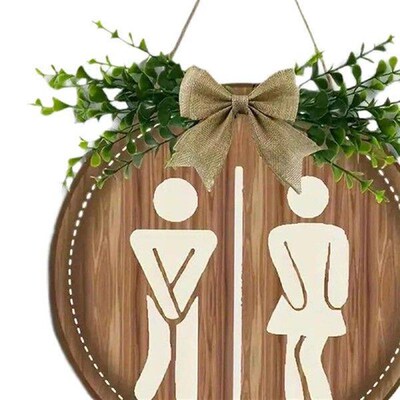 Restroom Sign Farmhouse Funny Wall Decor Rustic Wooden